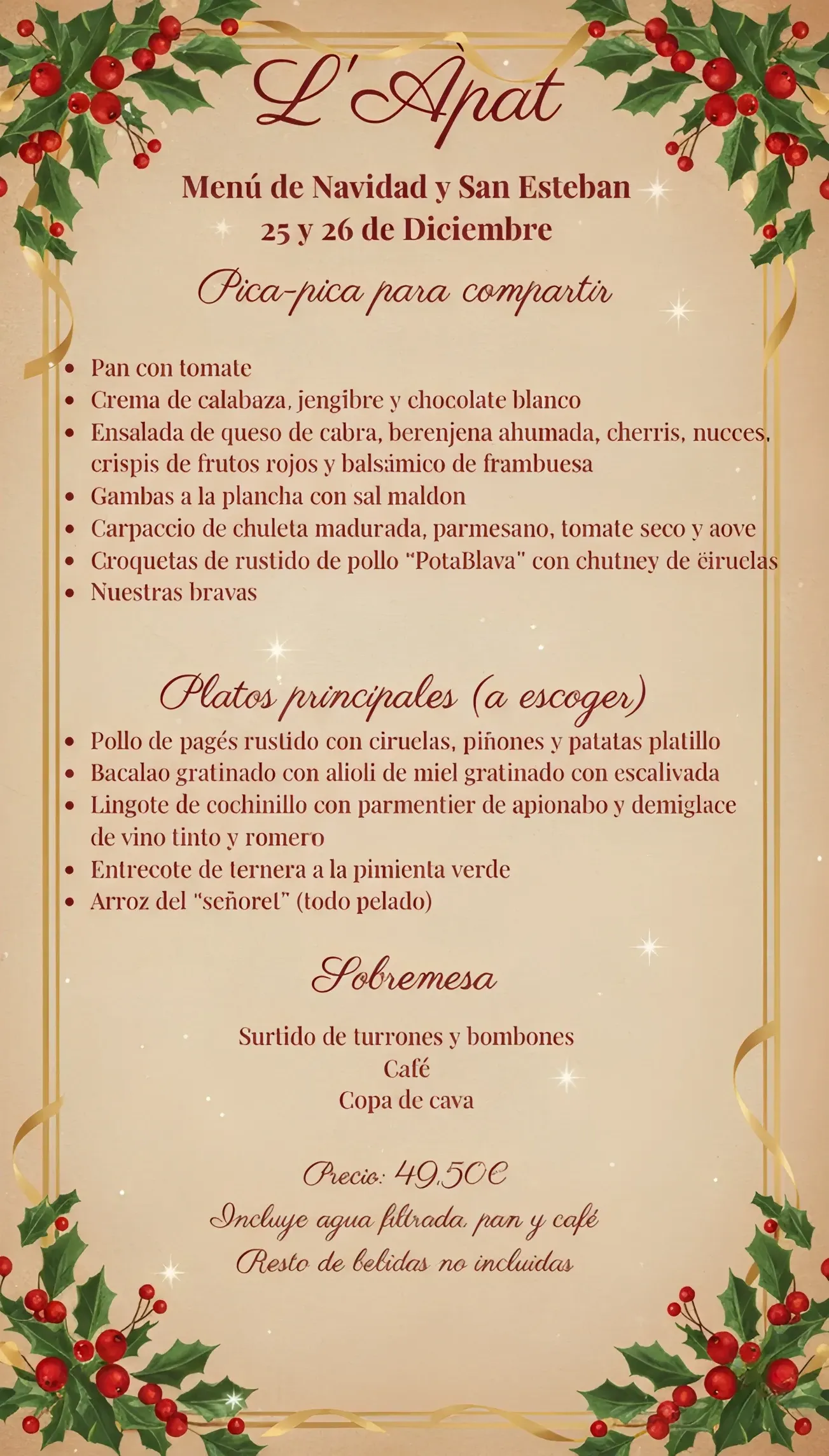 Menú de Navidad en El Prat | L’Àpat del Prat